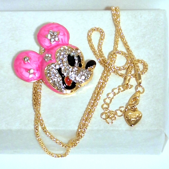 Betsey Johnson | Jewelry | Mickey Mouse Pink Black Enamel Head ...
